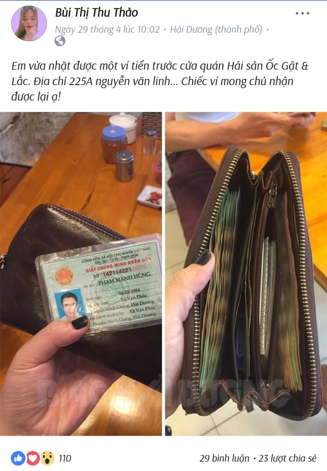 Tìm được ví tiền nhờ mạng xã hội