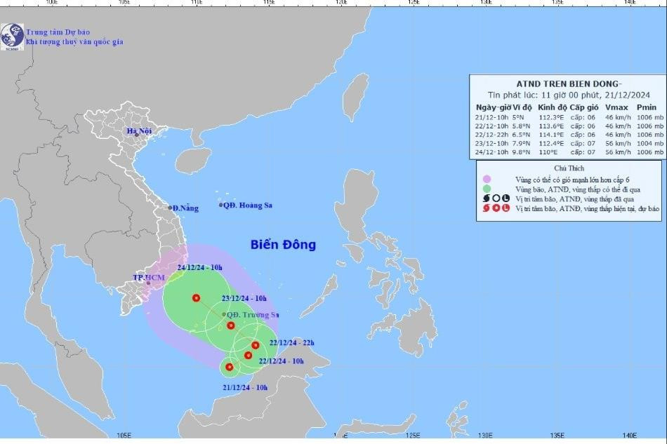 Áp thấp nhiệt đới hình thành trên Biển Đông