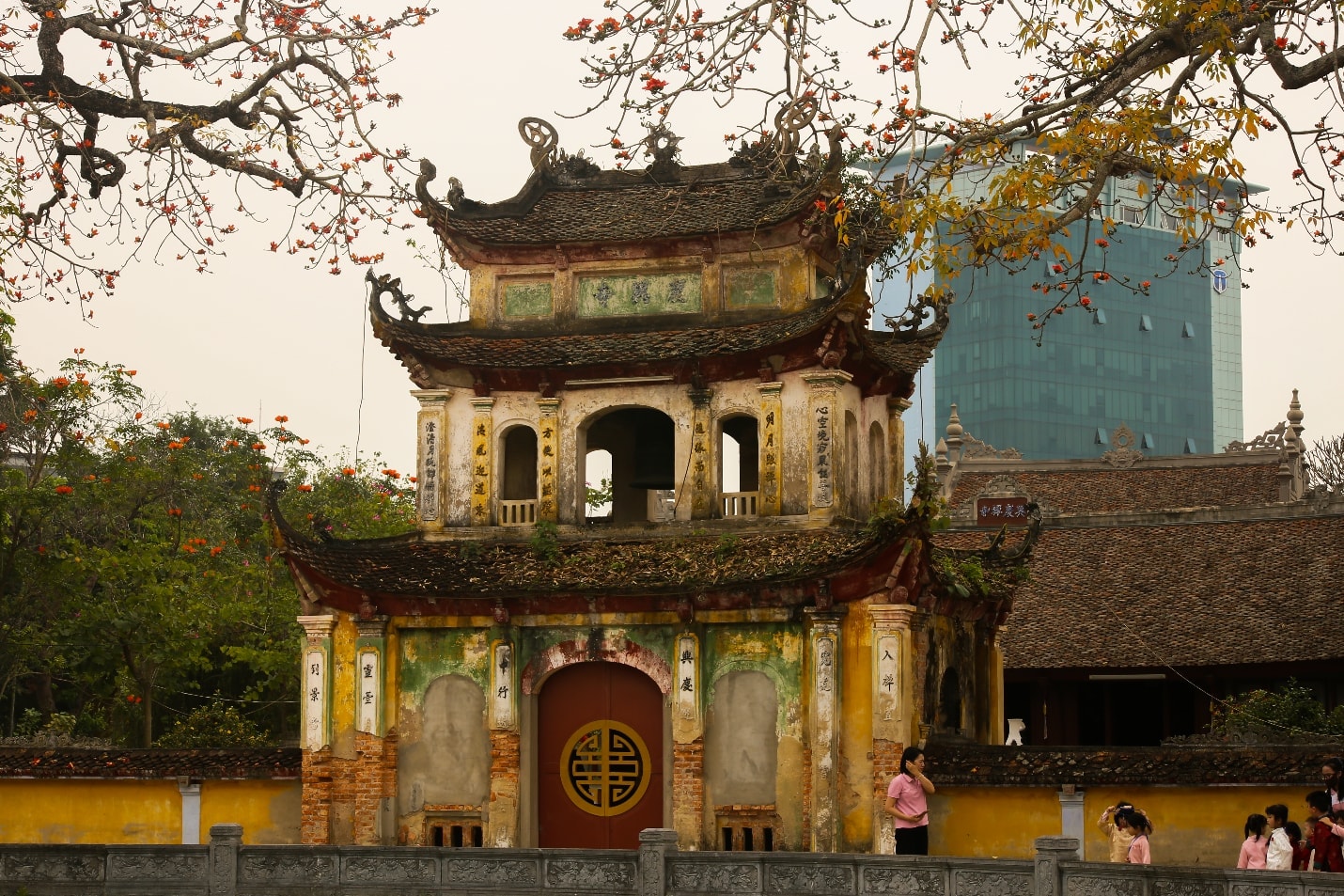 Hoa gạo đỏ bên chùa Trung Hành - nét thơ giữa lòng phố Cảng